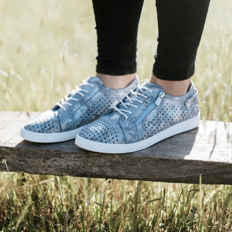 Cabello Comfort EG17P Denim Light Blue Perforated 6 Eyelet Zip Shoe Ma ...