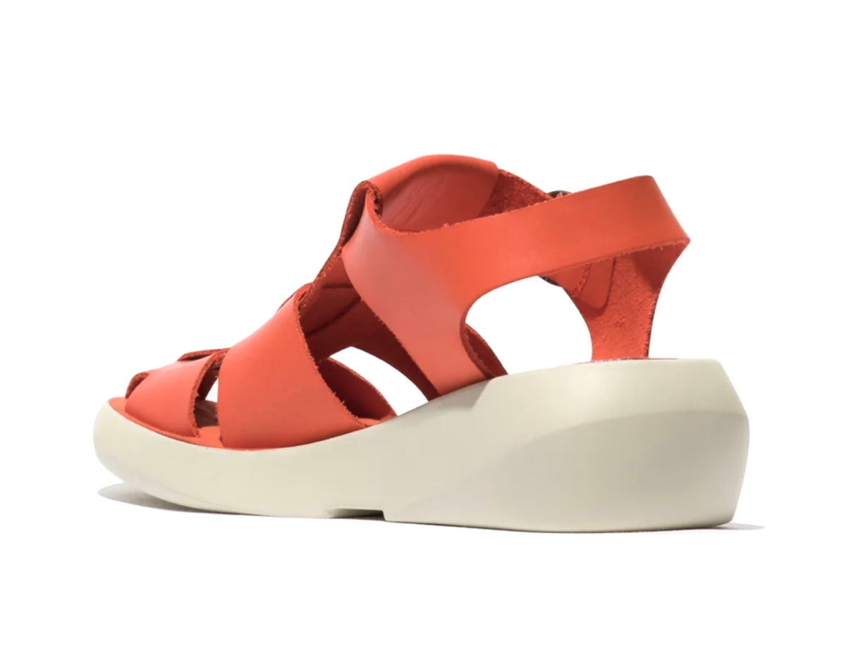 Fly London Bawe842Fly Coral Red Brooklyn Leather Strappy Wedge Made In ...
