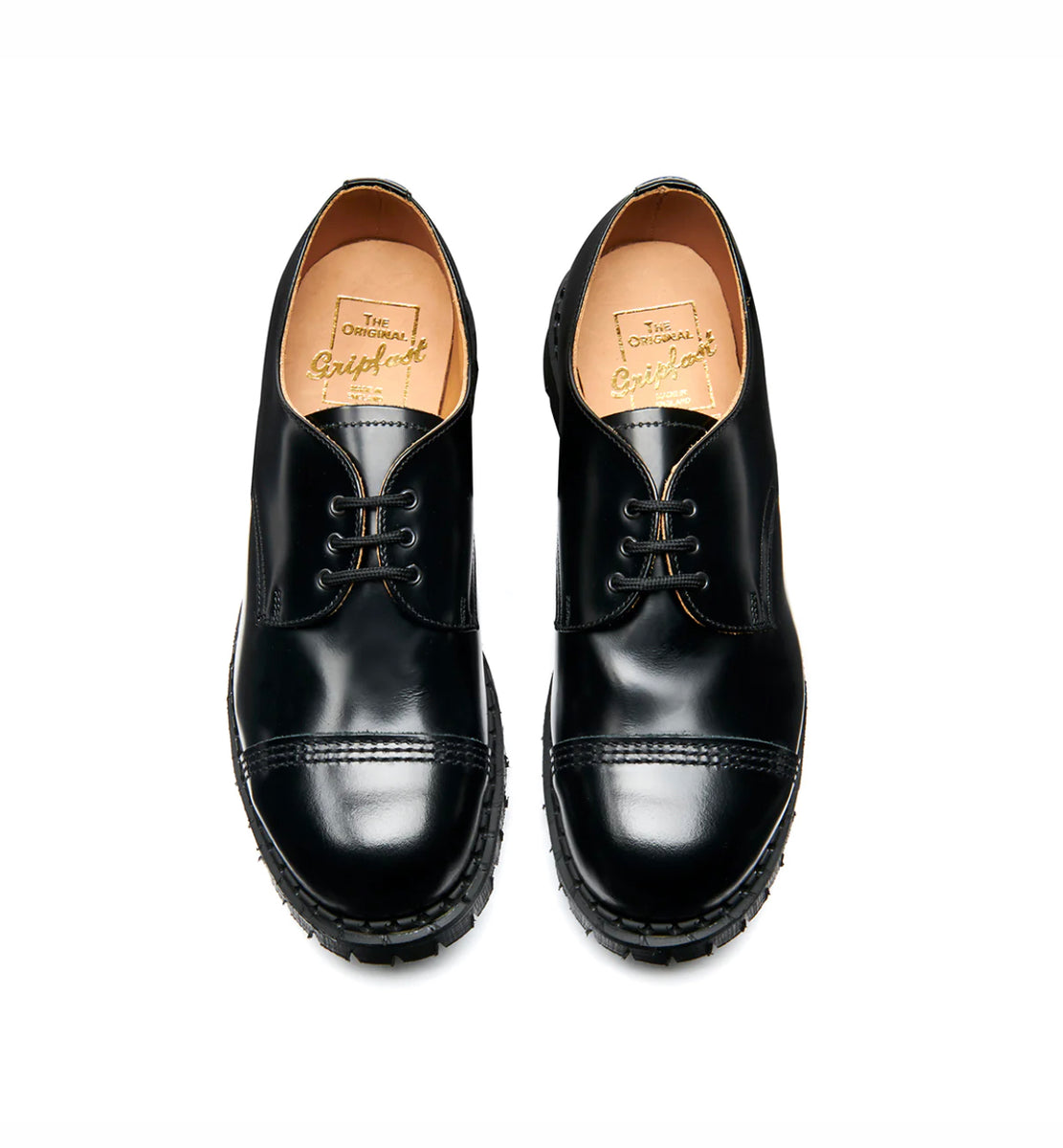 Gripfast Black Hi Shine 3 Eyelet Steel Toe Gibson Shoe Made In England ...