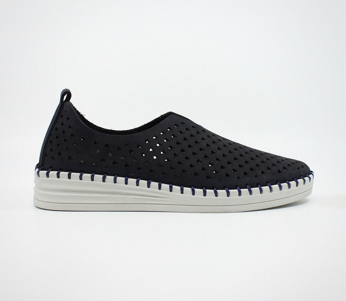 Sala Europe Lasso Deep Ocean Blue Perforated Leather Slip On Shoe Made ...