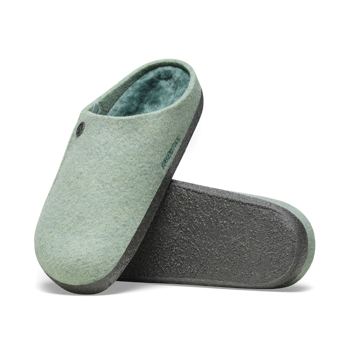 Birkenstock Zermatt Rivet Split Matcha Green Wool Felt Clog Shearling ...
