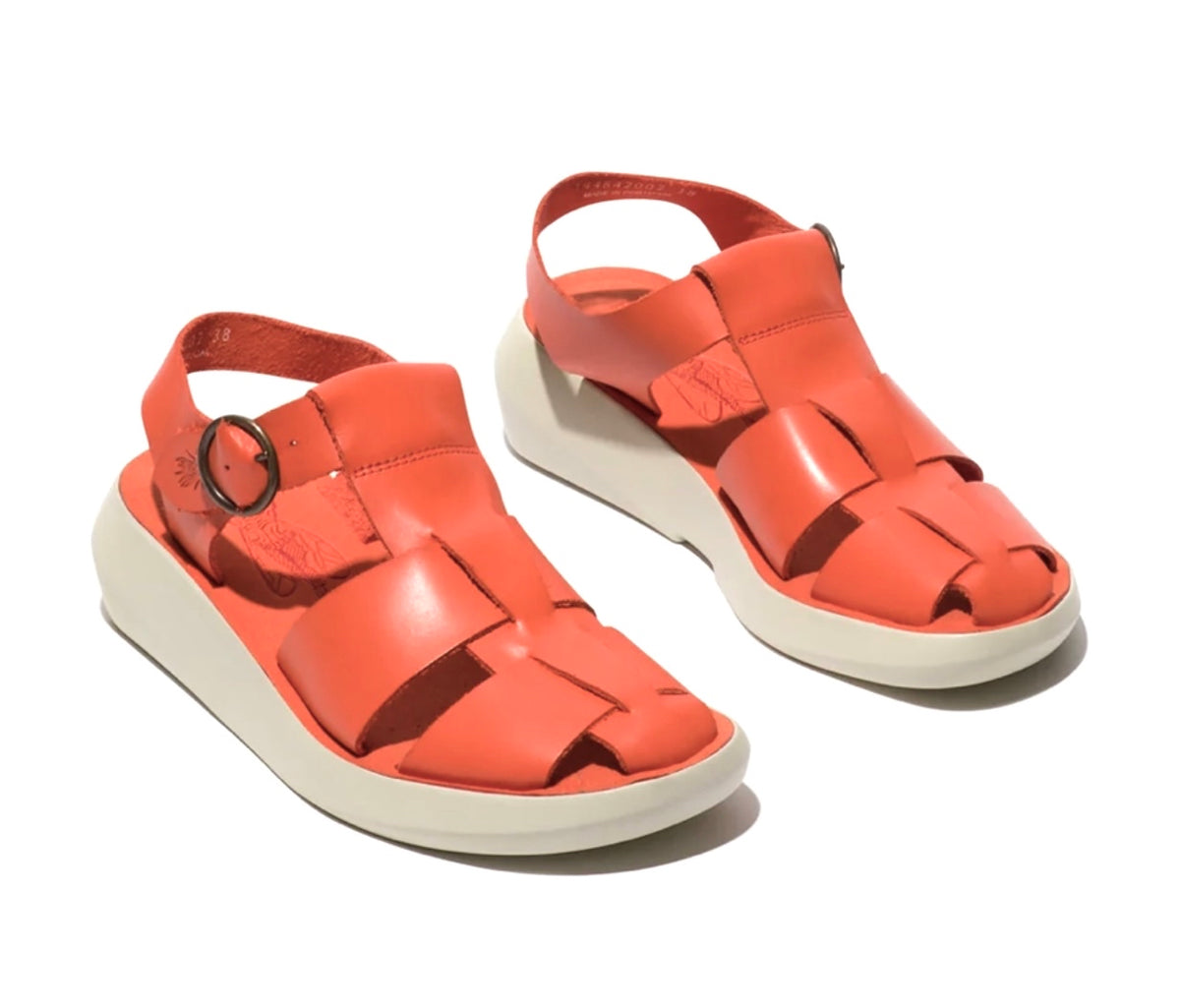Fly London Bawe842Fly Coral Red Brooklyn Leather Strappy Wedge Made In ...
