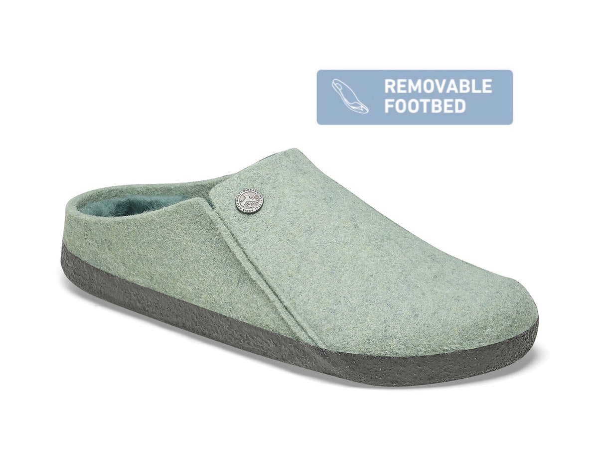 Birkenstock Zermatt Rivet Split Matcha Green Wool Felt Clog Shearling ...