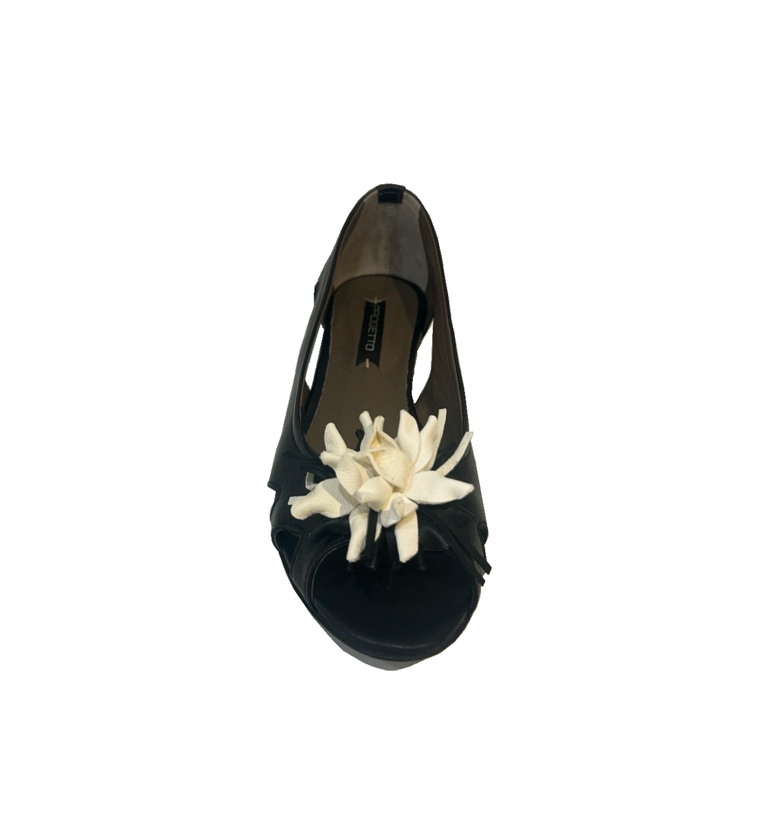 Progetto R123 Lambers Nero Black Leather Open Toe Flats Made In Italy ...