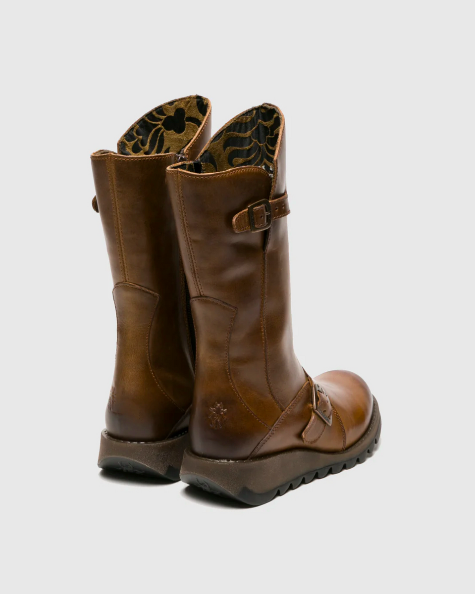 Fly London Mes 2 Camel Light Tan Rug Leather Zip Mid Calf Wedge Boots ...
