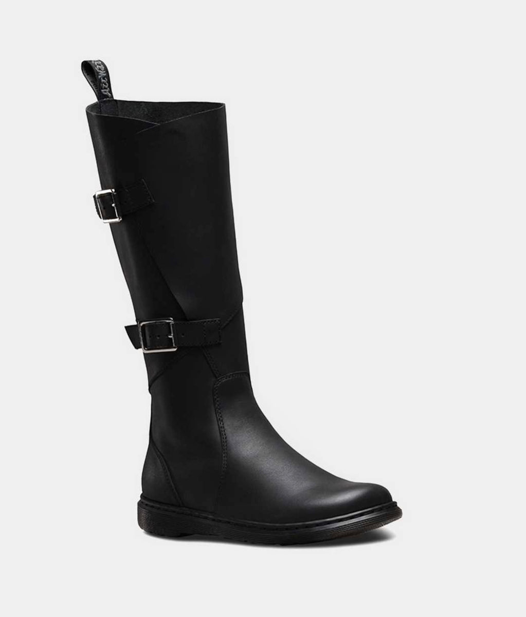 Dr. Martens Caite Black Oily Leather Double Buckle Zip Knee High Boot ...