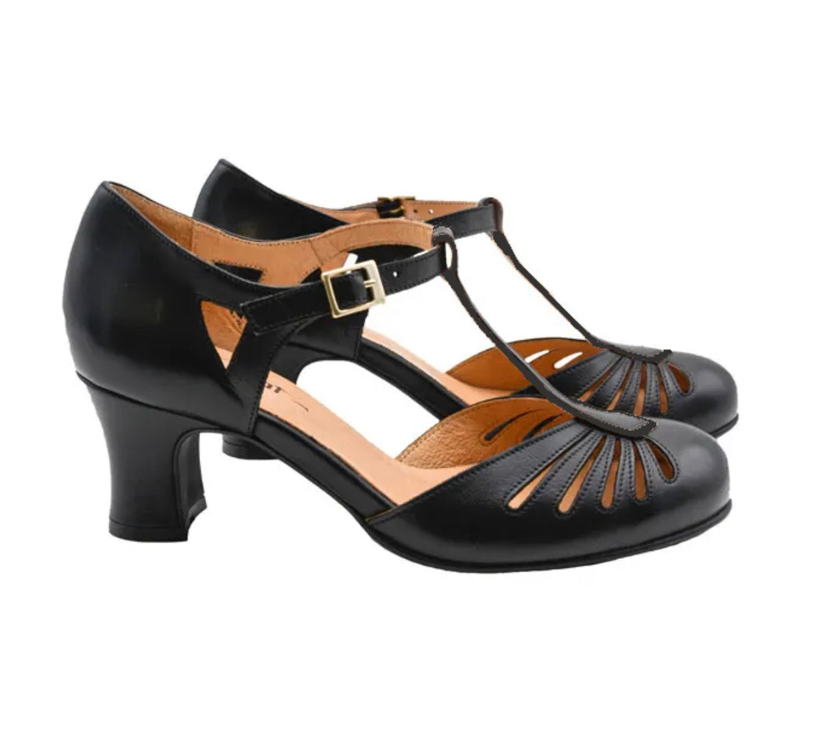 Rock n’ Dot 8540 Linda All Black Leather T-Bar Court Shoe Made In Port ...