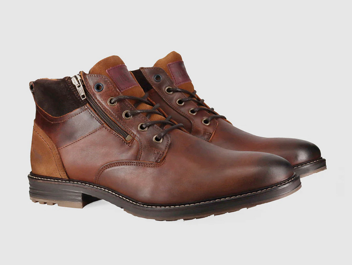 Wild Rhino Nash Cognac Light Tan 5 Eyelet Double Zip Ankle Boot Made I ...