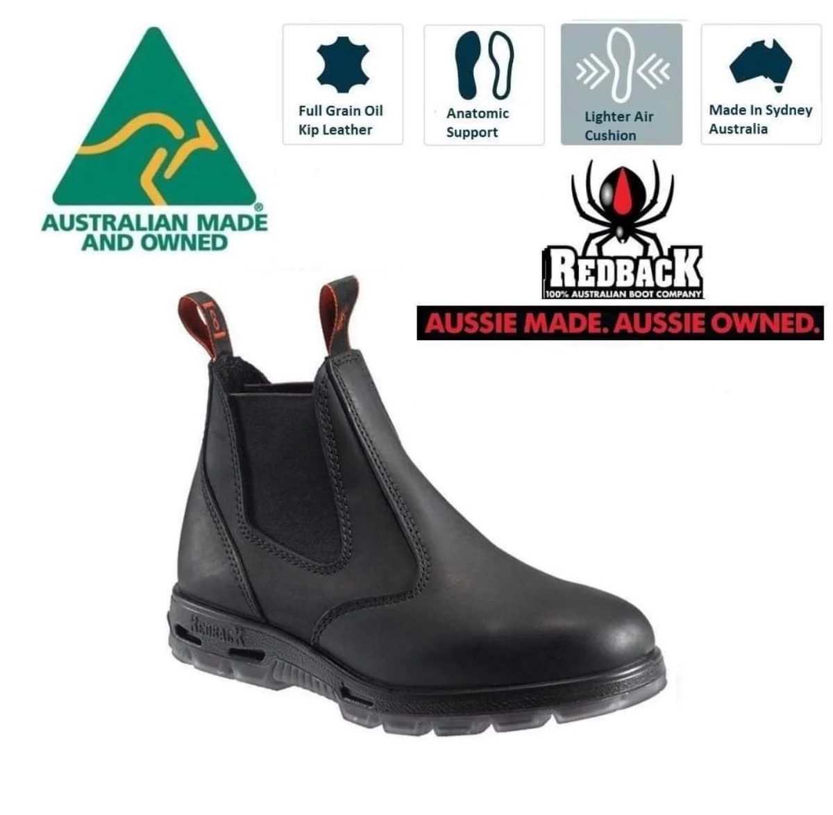 Redback UBBK Black Soft Toe Elastic Sided Boot Made In Australia ...
