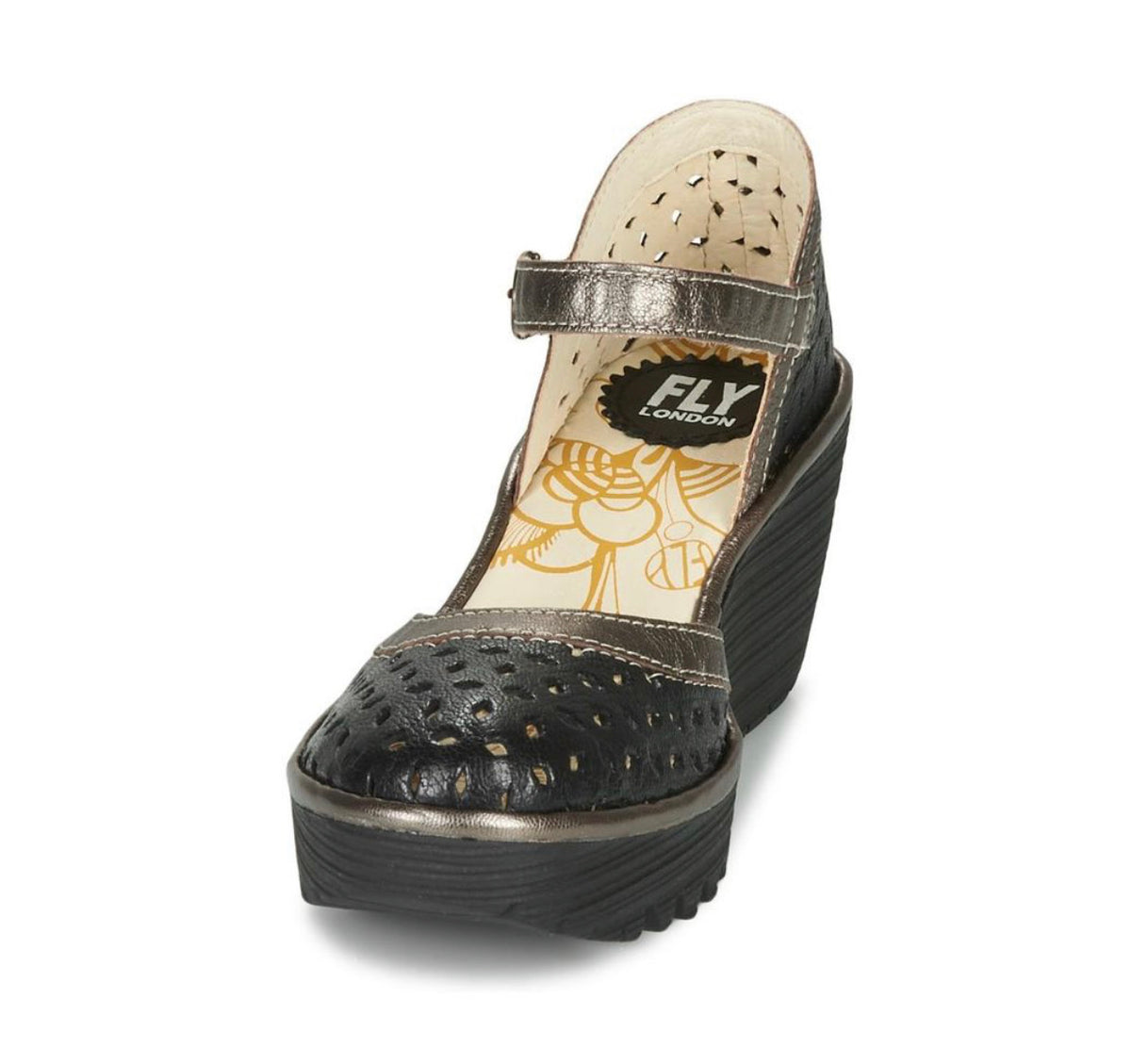 Fly London YVEN029FLY Black/Bronze Mous/Idra Women's Wedges Sandals Ma ...